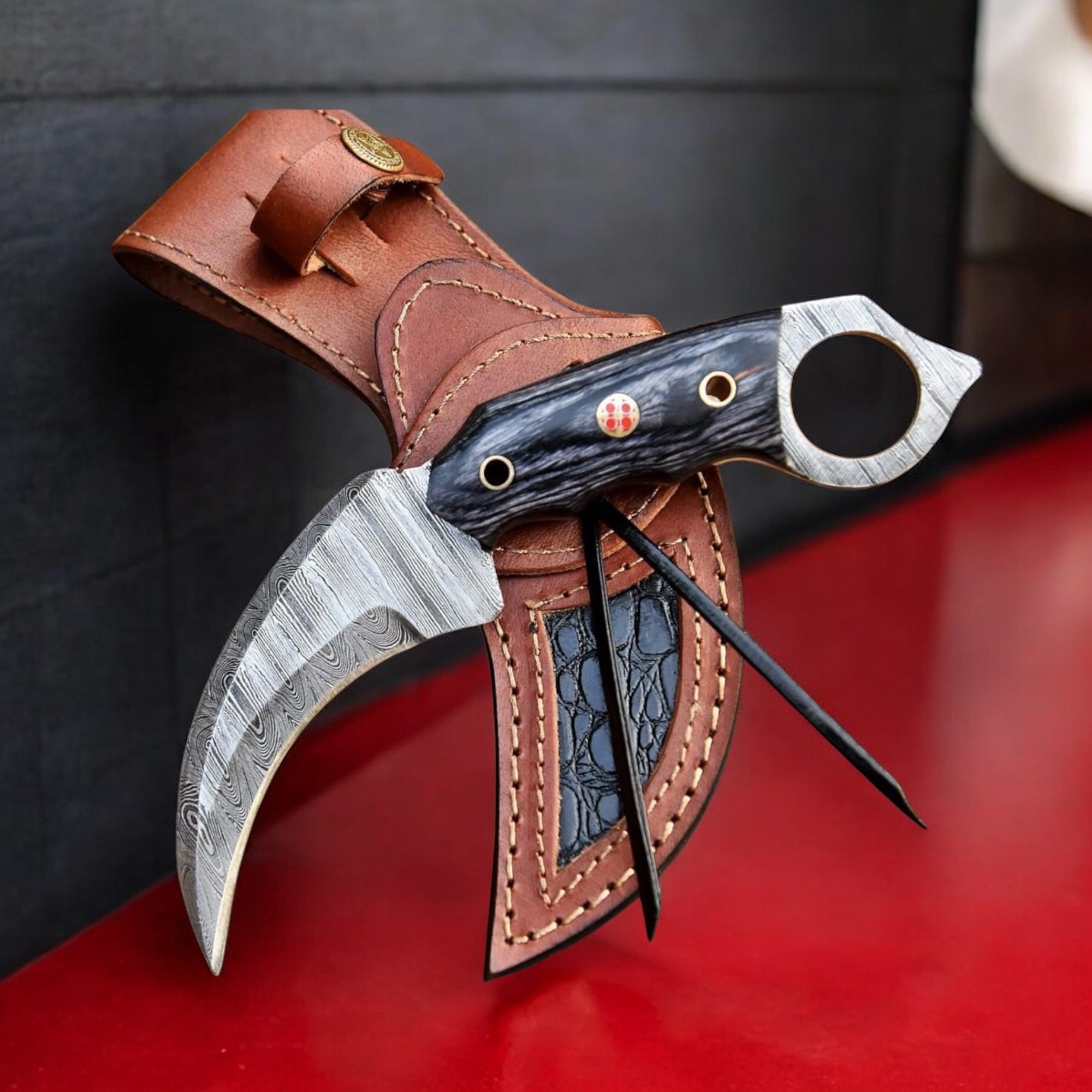 7.5″ BCK Handmade Damascus Steel Karambit Knife With Leather Sheath ...
